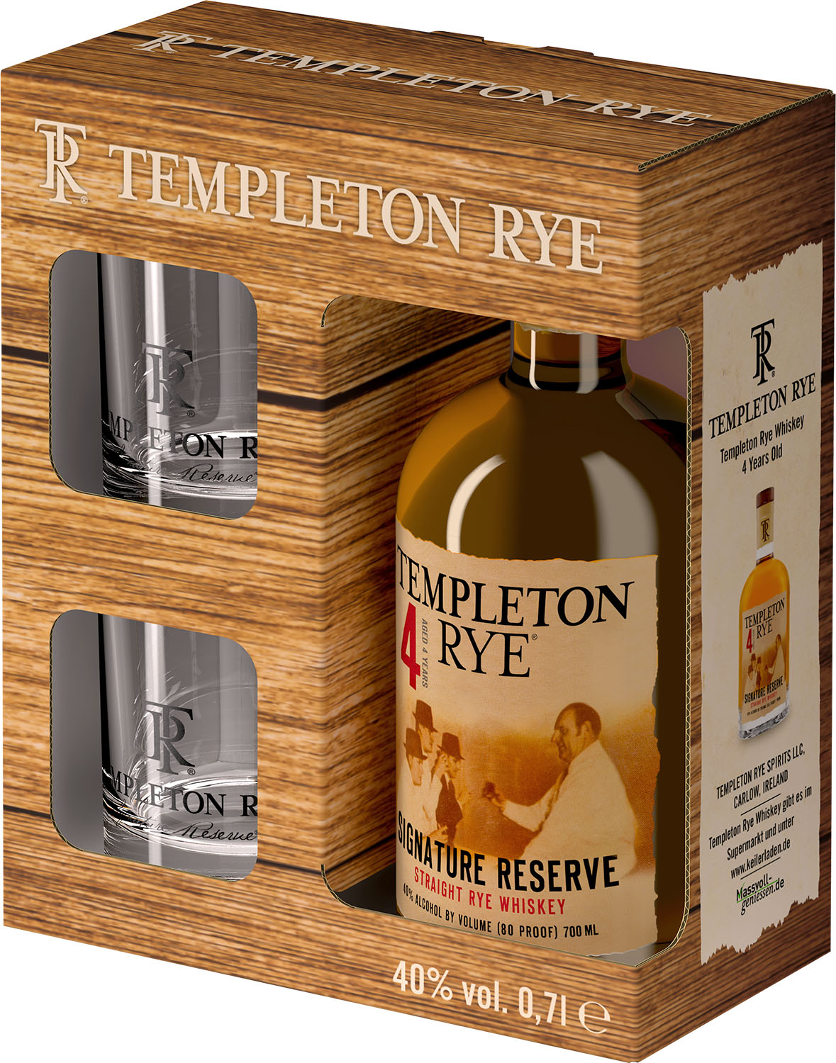 TEMPLETON RYE RESERVE 4 YO 0,7 40% + szklanki - M&P Alkohole Wina Cygara